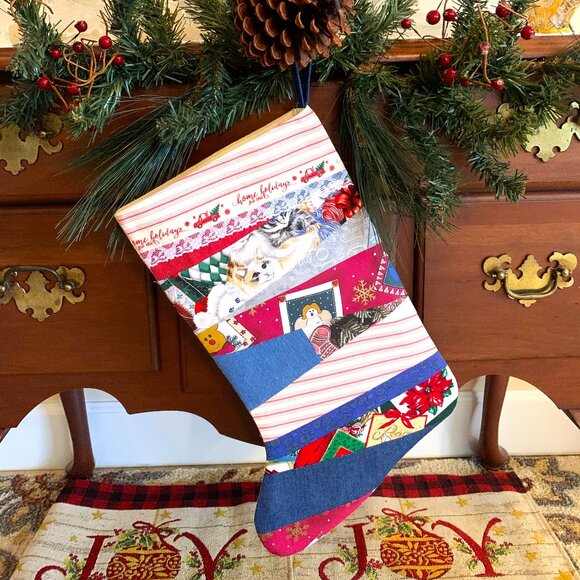 Handmade | Holiday | Handmade Patchwork Christmas Stocking Farmhouse ...